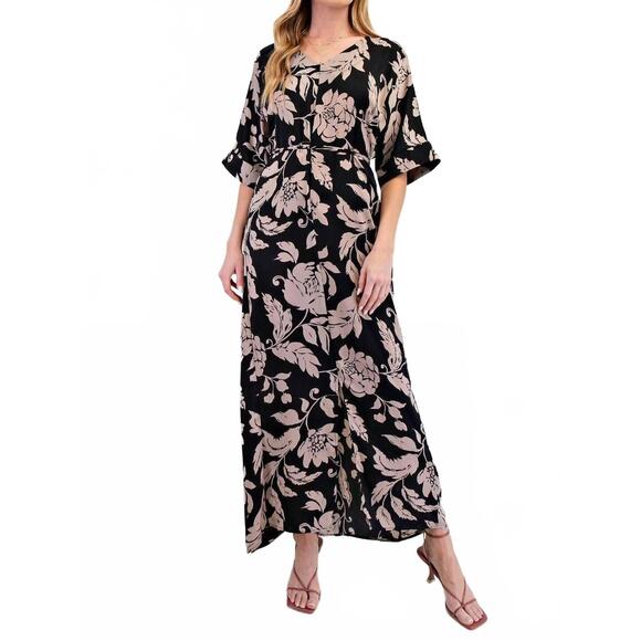 easel | Dresses | New Easel Mirabelle Satin Maxi Shift Dress In Black ...